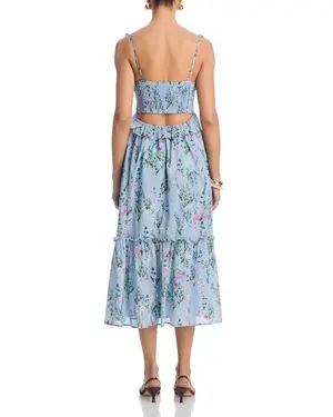 Aqua Floral Ruffle V-neck Midi Dress