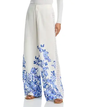Aqua Floral Lace Wide Leg Pants - Blue Multi