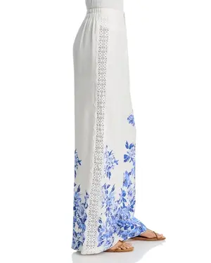 Aqua Floral Lace Wide Leg Pants - Blue Multi