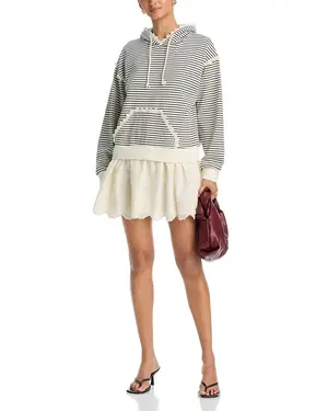Aqua Stripe Eyelet Ruffle Sweatshirt Dress