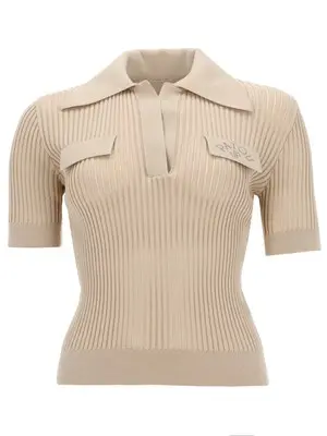 PATOU Embroidered Cotton Polo Shirt - Beige