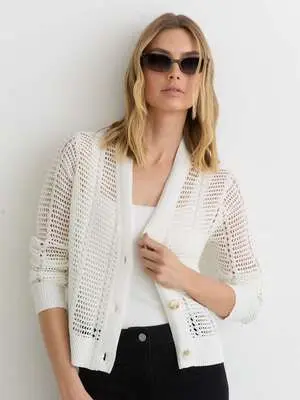 REISS Open-knit Button-through Cardigan