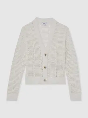 REISS Open-knit Button-through Cardigan