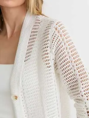 REISS Open-knit Button-through Cardigan