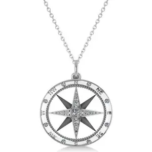ALLUREZ Diamond Accented Compass Pendant Necklace White