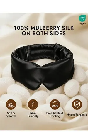 SILKSILKY Elegant One Piece Silk Sleep Eye Mask - Black