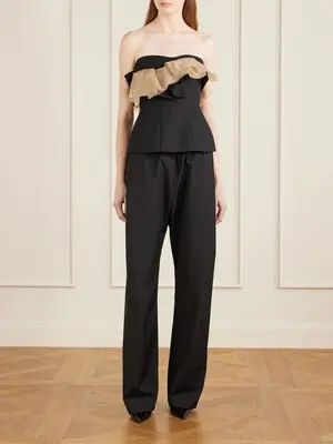 Khaite Sal Frayed Organza-trimmed Bustier Top - Black
