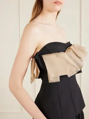 Khaite Sal Frayed Organza-trimmed Bustier Top - Black