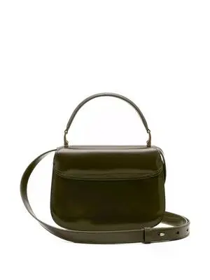 Ami Glazed Leather Shoulder Bag With Logo Detail - Green