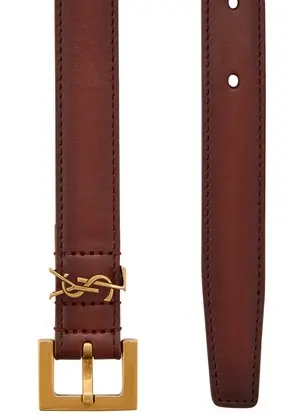 Saint Laurent Logo Leather Belt - Dark Brown