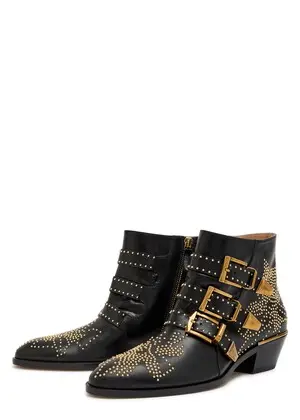 Chloé Susanna 40 Studded Nappa Leather Ankle Boots - Black