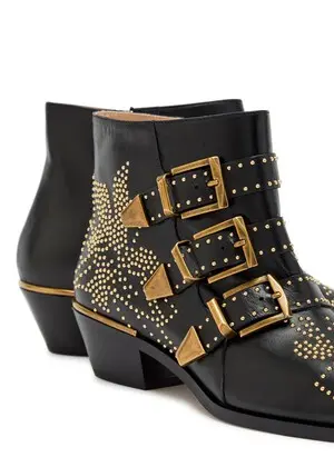 Chloé Susanna 40 Studded Nappa Leather Ankle Boots - Black