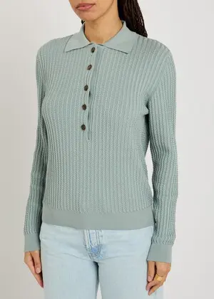 BLAZÉ MILANO Alegria Cable-knit Silk-blend Polo Top