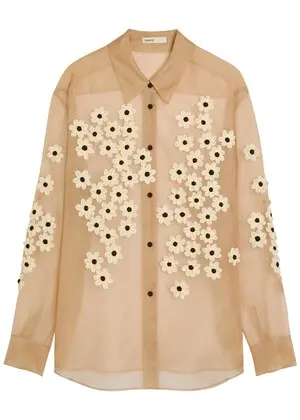 Khaite Argo Floral-appliquéd Silk-chiffon Shirt - Beige