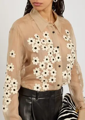 Khaite Argo Floral-appliquéd Silk-chiffon Shirt - Beige