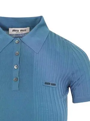 Miu Miu Ribbed Knit Polo Top - Blue