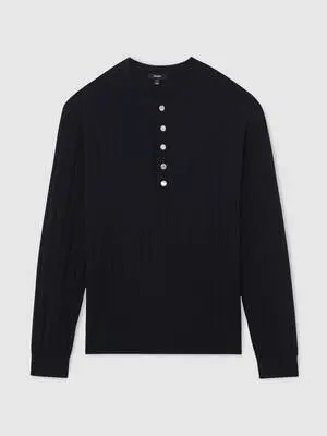REISS Andres Wide-rib Knit Henley Jumper - Navy