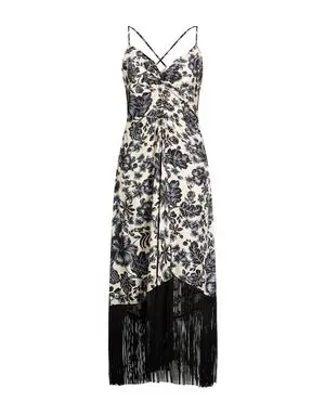 Sandro Silk Floral Print Maxi Dress With Fringes