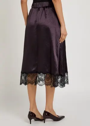 Maria Mcmanus Lace-trim Satin Midi Skirt - Plum
