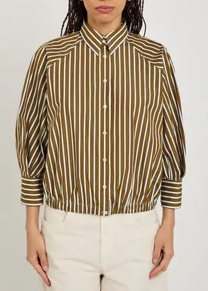 Brunello Cucinelli Striped Boxy Cotton-poplin Shirt - Tan
