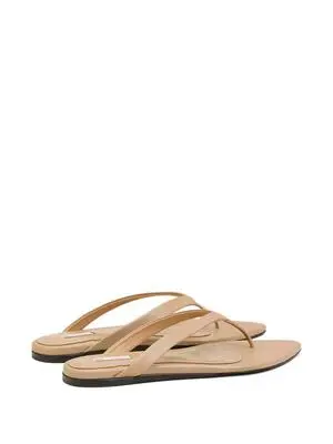 AMI Paris Lamb Leather Pointed Toe Flip Flops - Neutrals