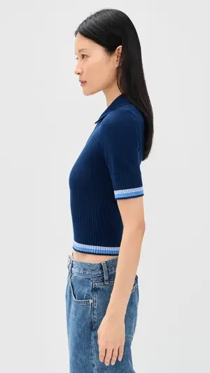 Guest In Residence The Marcella" Knit Polo With Striped Trim - Navy