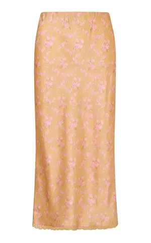 LoveShackFancy Castle Silk-Blend Midi Skirt Gold