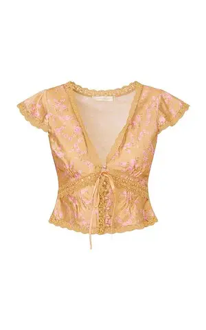 LoveShackFancy Amara Tie-front Silk-blend Top - Gold
