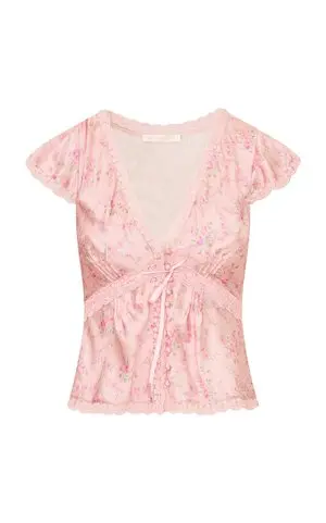 LoveShackFancy Amara Tie-front Silk-blend Top - Pink