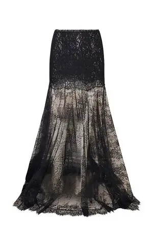 LoveShackFancy Carline Lace Maxi Skirt - Black