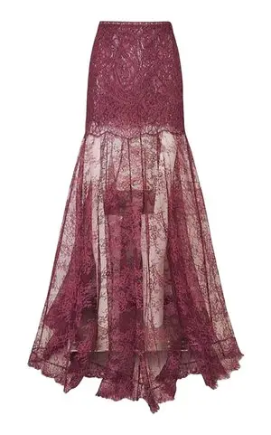 LoveShackFancy Carline Lace Maxi Skirt - Red
