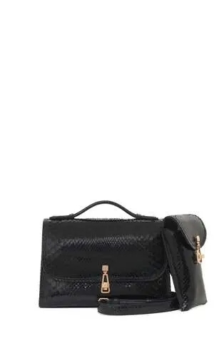 Gabriela Hearst Medium Leonora Flap Bag In Snakeskin - Black