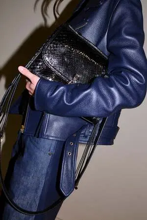 Gabriela Hearst Medium Leonora Flap Bag In Snakeskin - Black