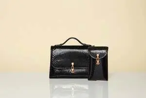 Gabriela Hearst Medium Leonora Flap Bag In Snakeskin - Black