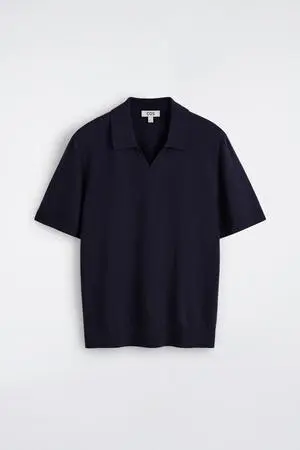 Cos Open-collar Merino Wool Polo Shirt - Navy