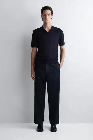 Cos Open-collar Merino Wool Polo Shirt - Navy