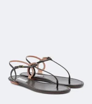 AQUAZZURA Leather Thong Sandals - Brown