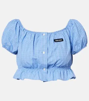 Miu Miu Checked Cotton Poplin Crop Top - Blue