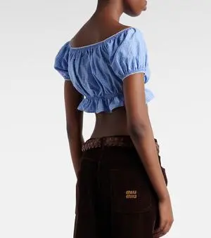 Miu Miu Checked Cotton Poplin Crop Top - Blue