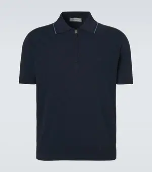Canali Cotton Zip-up Polo Shirt - Blue