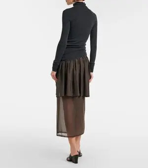 LEMAIRE Draped Semi-sheer Silk Midi Skirt - Brown