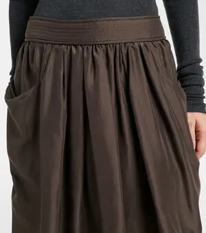 LEMAIRE Draped Semi-sheer Silk Midi Skirt - Brown