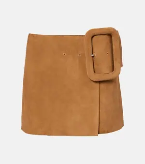 AMI Paris Suede Miniskirt With Belt - Brown