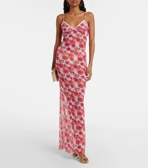 BANANHOT Solay Floral Lace-trimmed Maxi Dress - Red