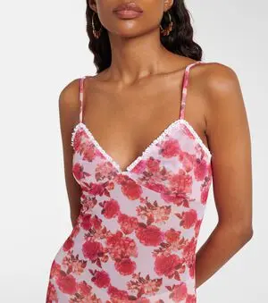 BANANHOT Solay Floral Lace-trimmed Maxi Dress - Red
