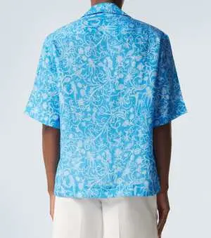 Kiton Printed Linen Bowling Shirt - Blue