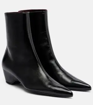 Khaite Leather Ankle Boots With Pointed Toe - Black