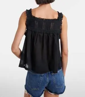 DÔEN Fidella Lace-trimmed Cotton Top - Black
