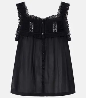 DÔEN Fidella Lace-trimmed Cotton Top - Black