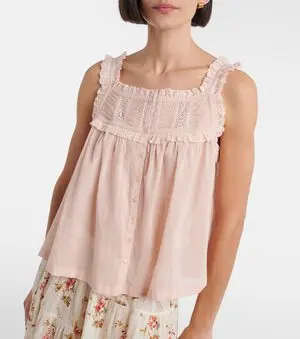DÔEN Fidella Lace-trimmed Cotton Top - Pink